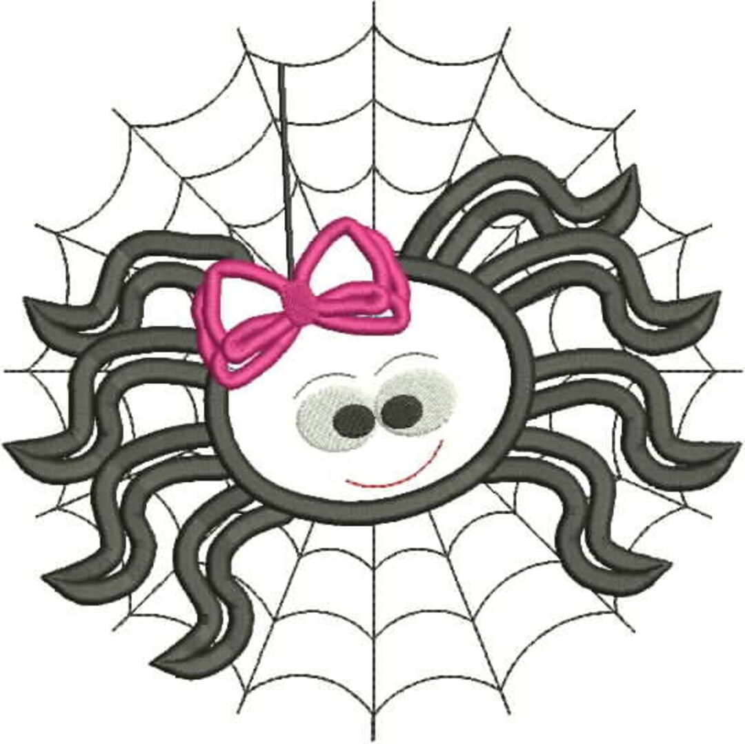 Cute Spider on a Web Applique, Halloween Spider Applique, Embroidery ...