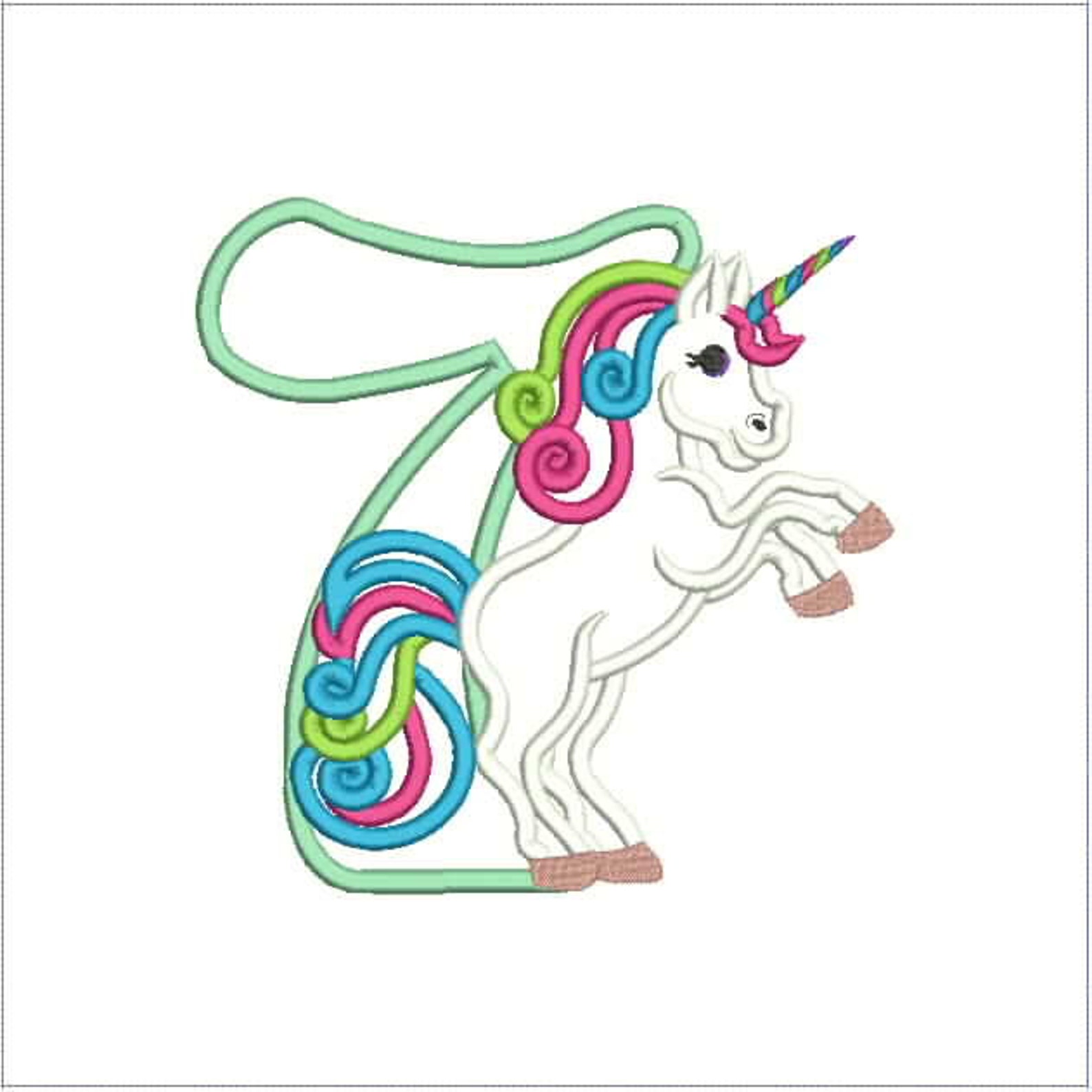 Unicorn 7th Birthday Applique Number 7 Birthday Embroidery - Etsy