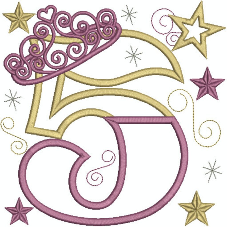 Split Number 5 With Crown and Star, 5th, Fifth Birthday, Gold Star ...