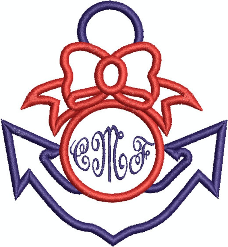 Monogram Nautical Anchor With Bow Applique Embroidery Design - Etsy