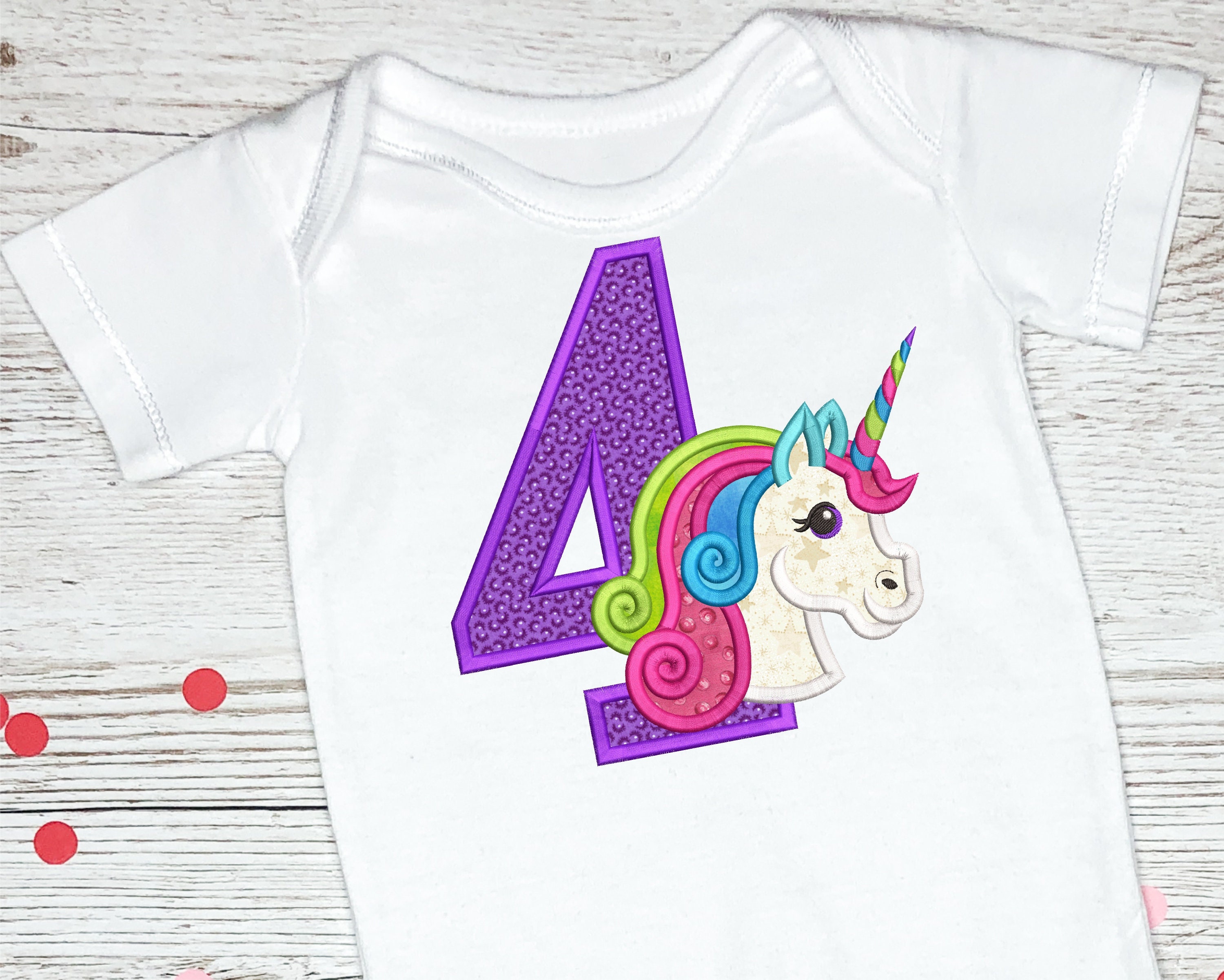 Cute Unicorn Head Number 4 Birthday Appliqué Design 4th | Etsy