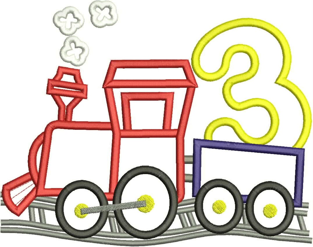 Train Birthday, Train 3rd Birthday, Third Birthday, Machine Embroidery ...