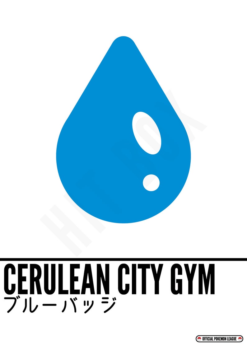 Pokémon Cerulean City Gym Printable Art // Cascade Badge // - Etsy