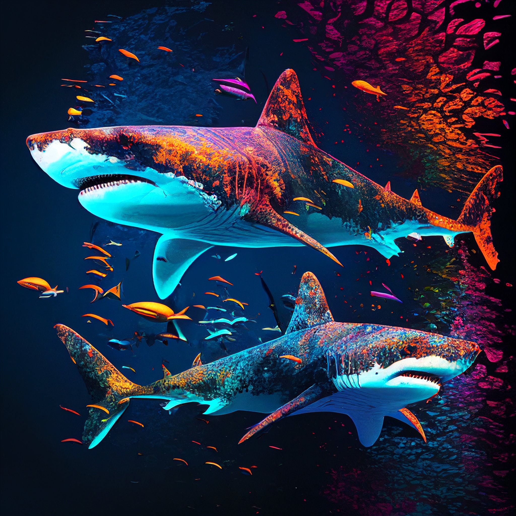 Colorful Sharks Digital Print - Etsy