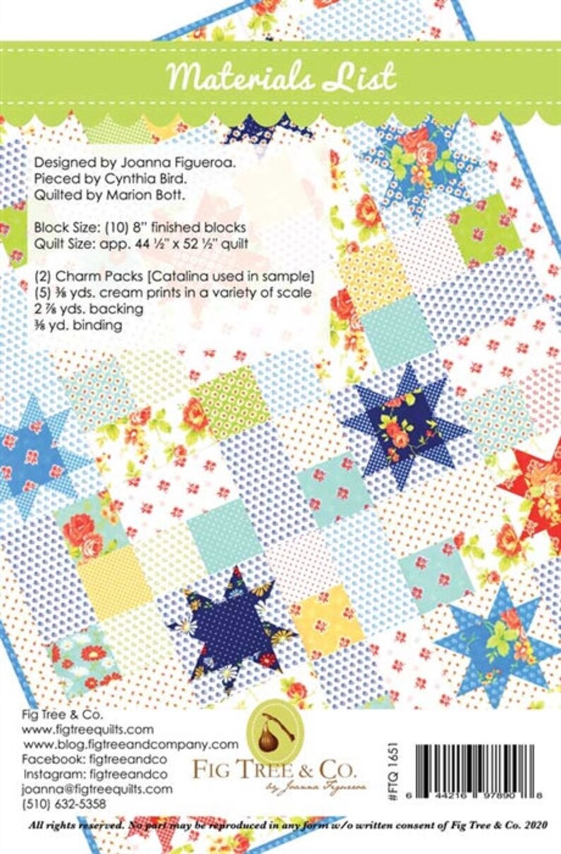 Catalina Stars Printed Quilt Pattern FTQ 1651 Only by Fig Tree - Etsy