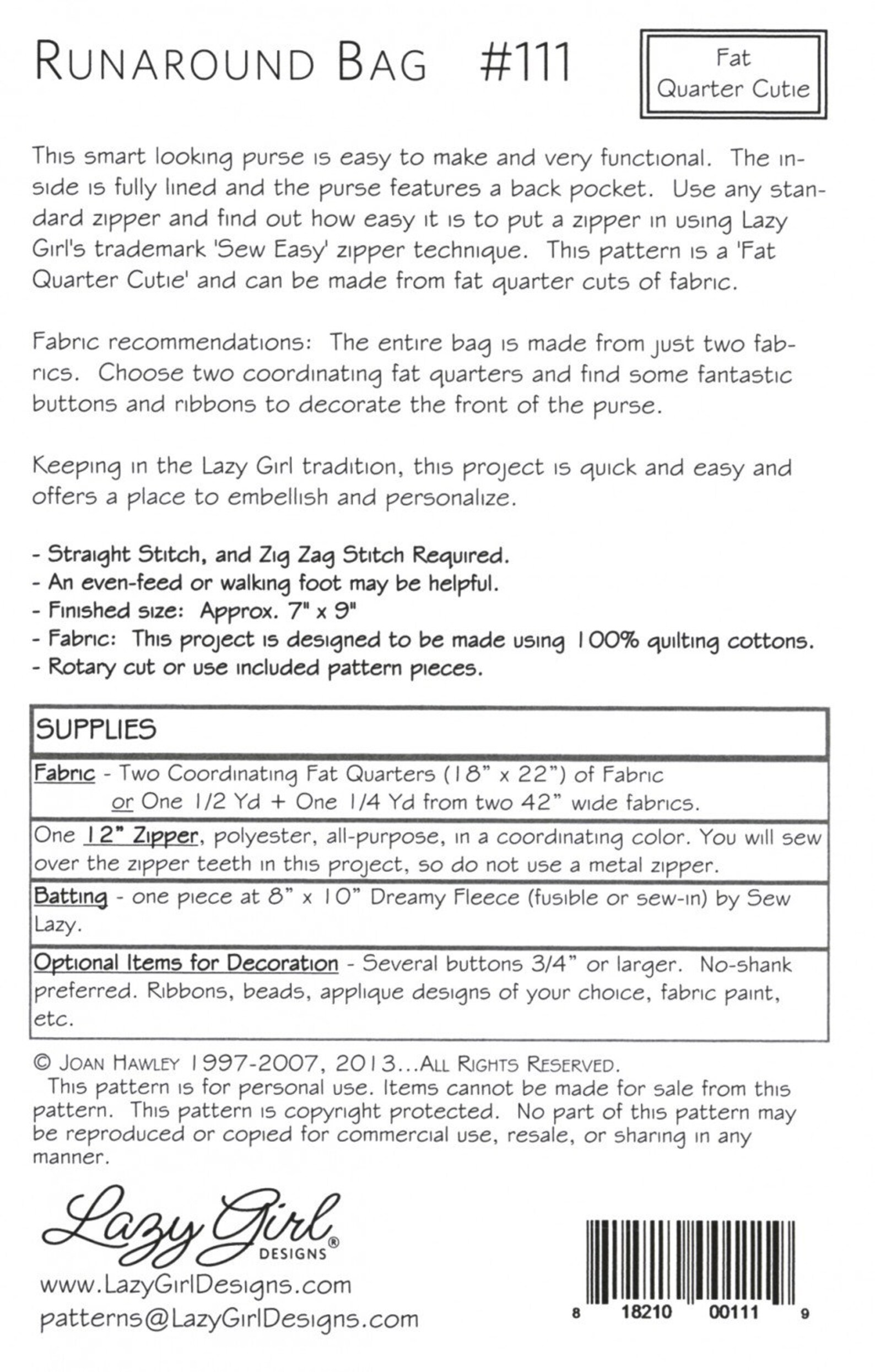 Runaround Bag Pattern From Lazy Girl Designs LGD111 - Etsy