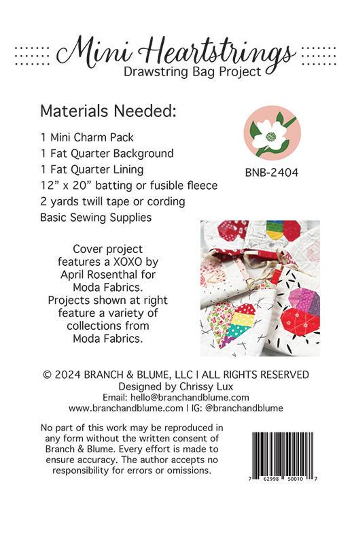 Mini Heartstrings Drawstring Bag Project BNB2404 by Chrissy Lux of ...