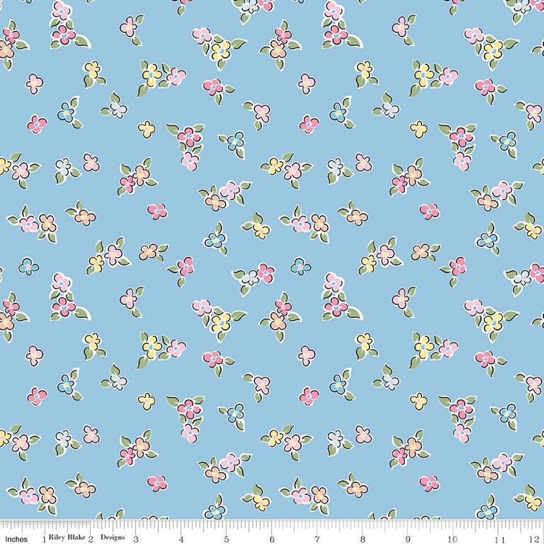 Love Notes Flowers Blue Yardage C16381-blue by Lindsay Wilkes for Riley ...