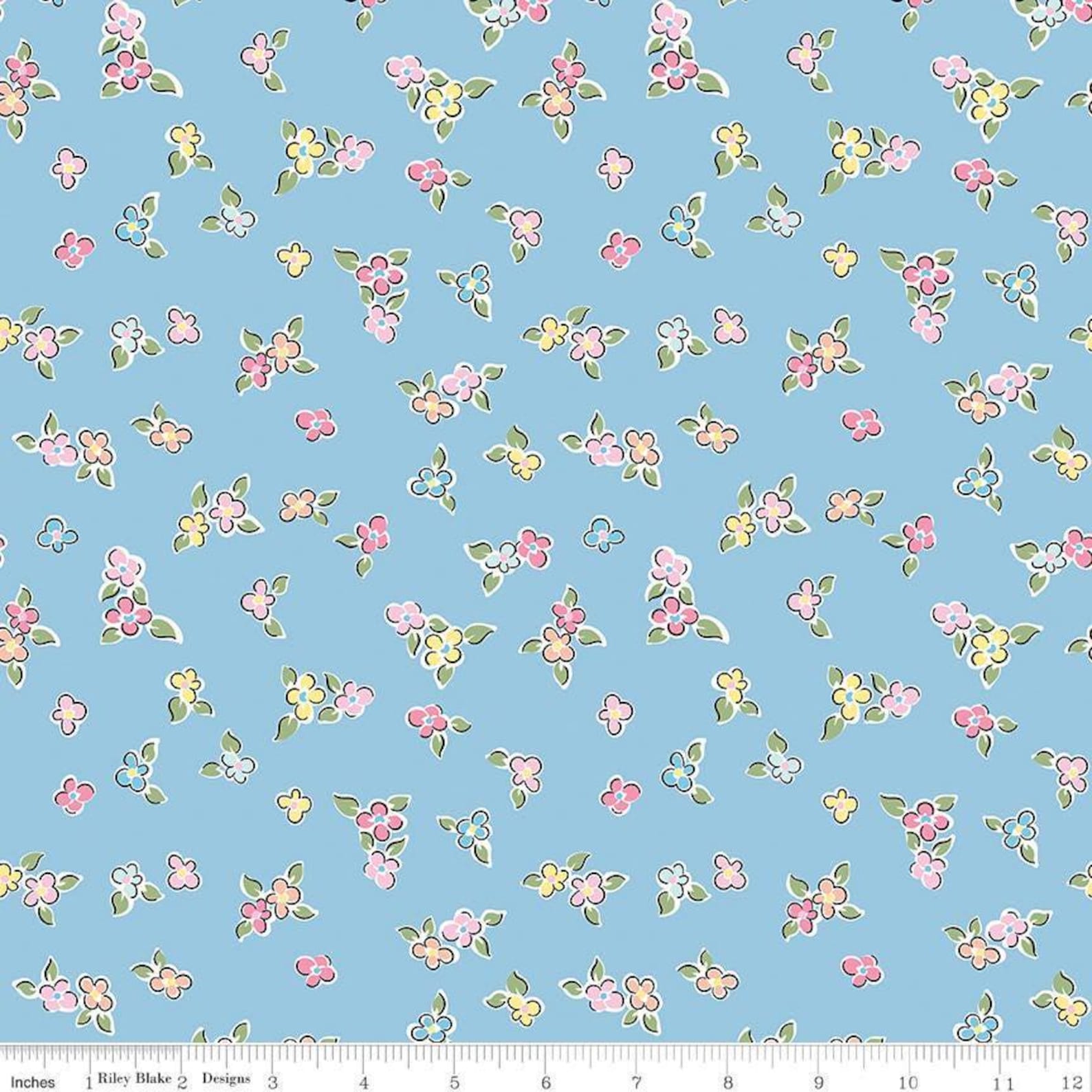 Love Notes Flowers Blue Yardage C16381-blue by Lindsay Wilkes for Riley ...
