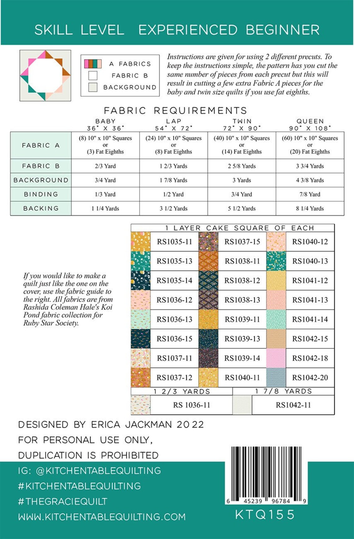 The Gracie Quilt Pattern - Printed Paper Pattern Only KTQ155 From ...