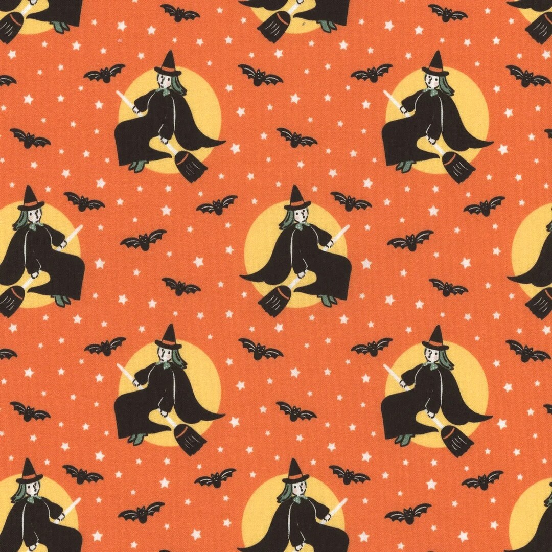 Sweet Tooth Little Witch Orange ST24318 by Poppie Cotton Sold in 1/2 ...