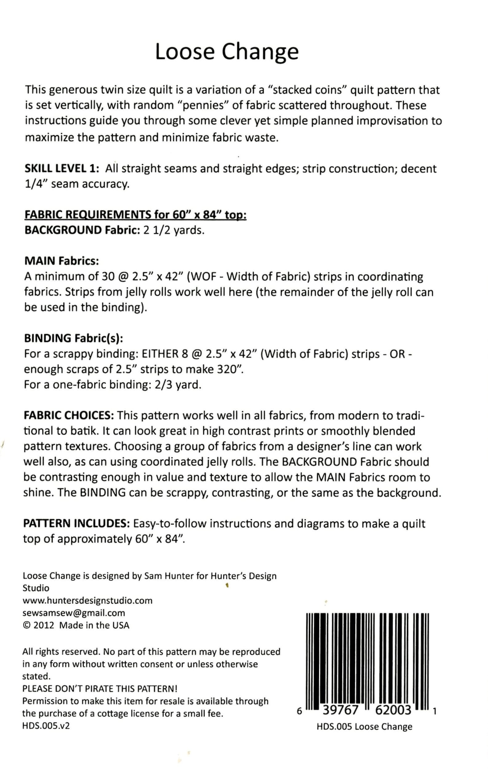 Loose Change Quilt Pattern Printed Paper Only HDS-005 From - Etsy