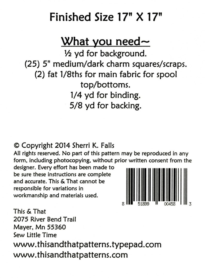 Sew Little Time Mini Quilt Pattern TAT269 by Sherri Falls for This and ...