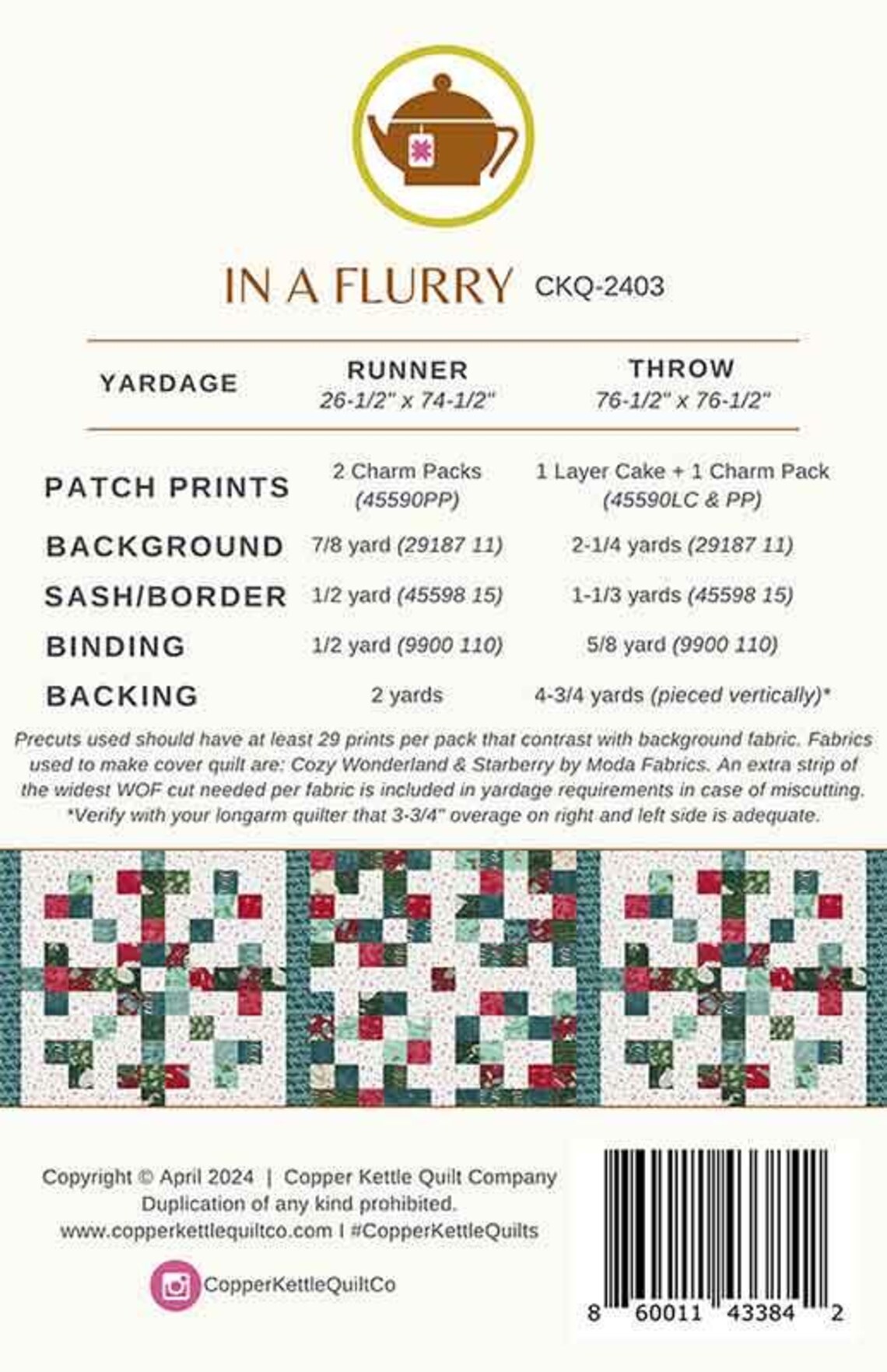 In A Flurry Quilt Pattern CKQ-2403 by Sarah Sumbera for Copper Kettle ...