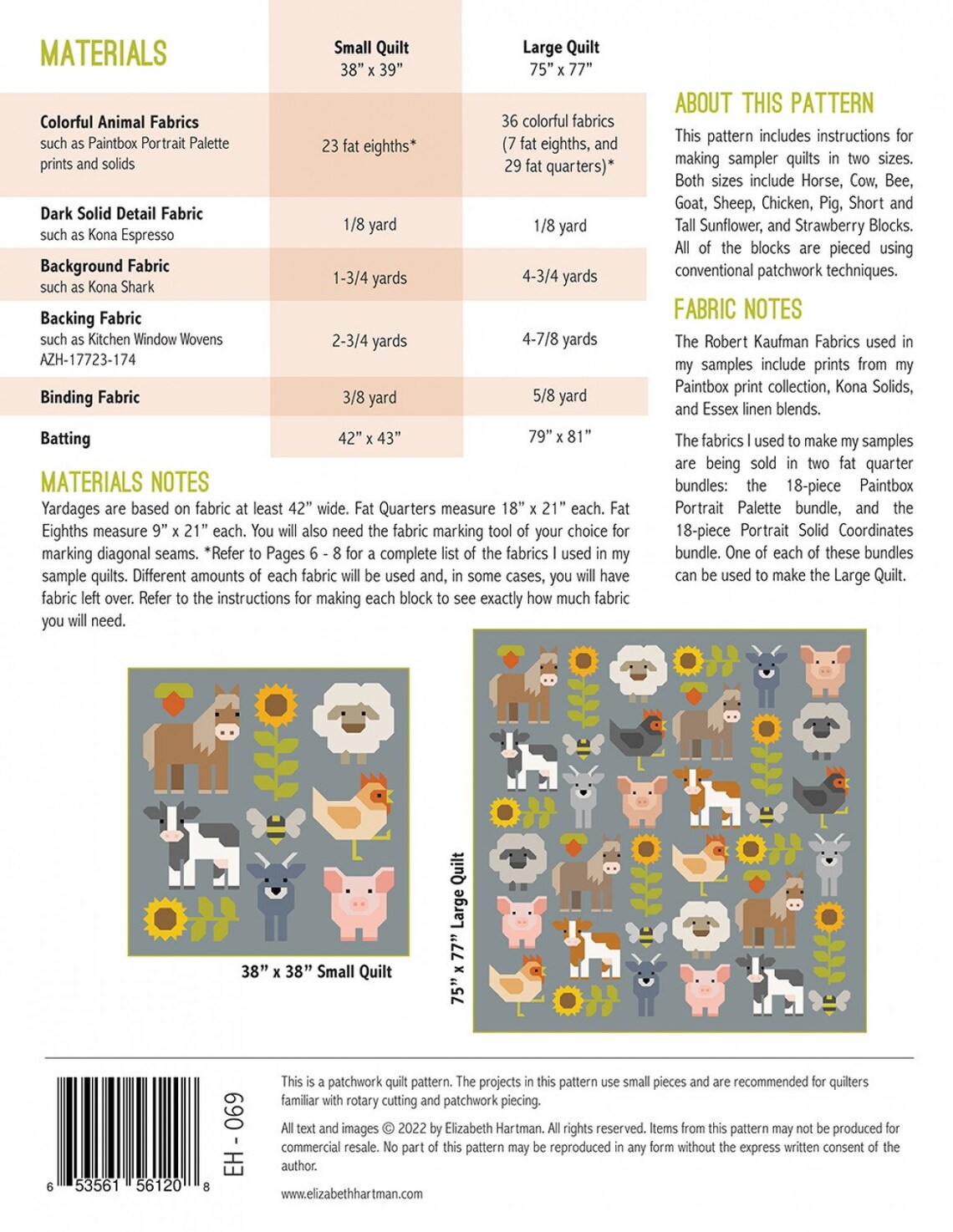 Fab Farm Quilt Pattern EH069 by Elizabeth Hartman Two Sizes Small and ...