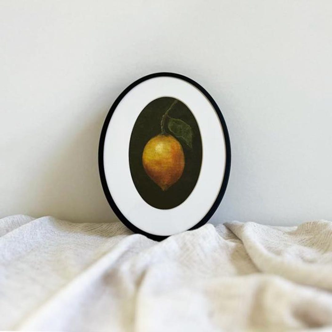 Lemon Painting in Oval Frame Lemon Art Print Lemon Decor for Rustic ...