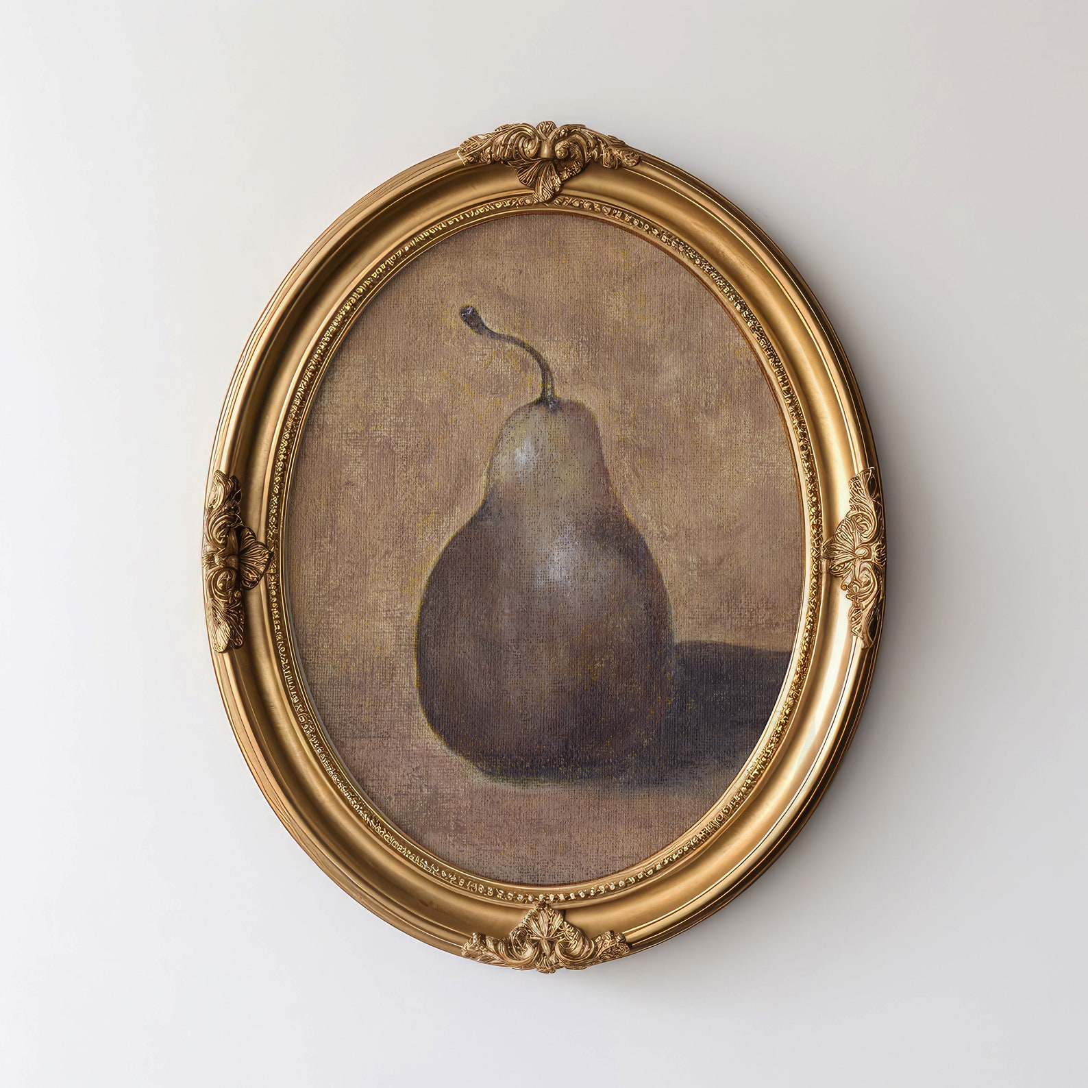 Still Life Art Print of Pear Painting Oval Antique Pear Art Decor for ...