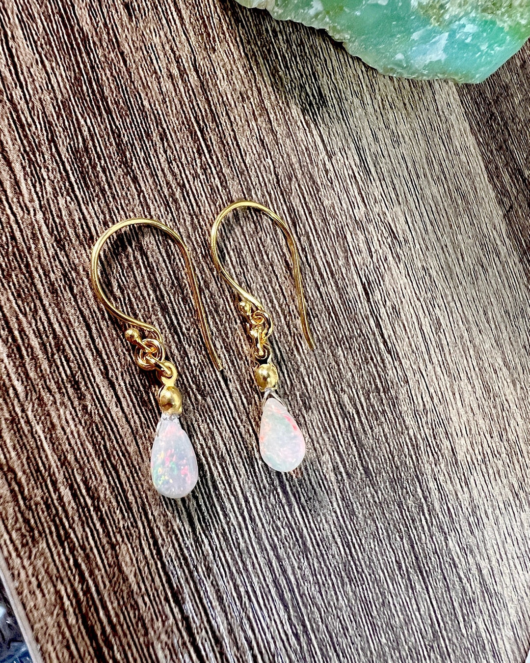 Sparkling Natural Opal Dangle Earrings With Ear Wires. Gold Plated ...