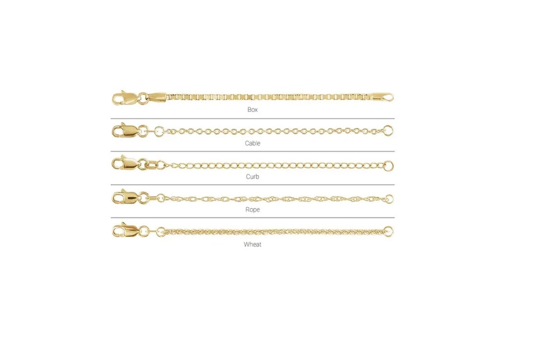 Box, Cable, Curb, Rope, or Wheat 3” Chain Extension. 14k Gold or ...