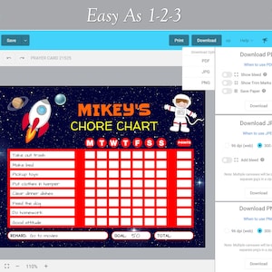 Outer Space Children's Chore Chart, Editable Reward Chart, Printable ...