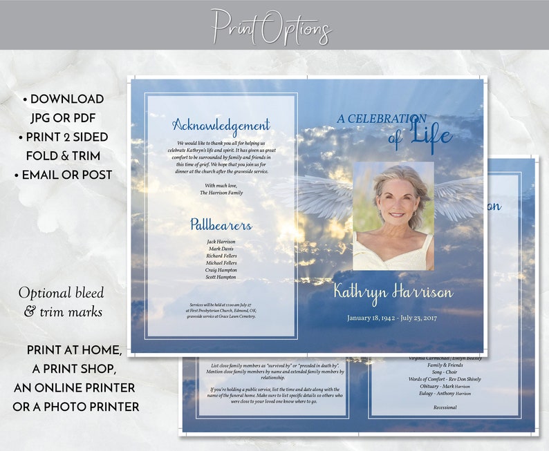 Angel in the Clouds Funeral Program Obituary Template - Etsy