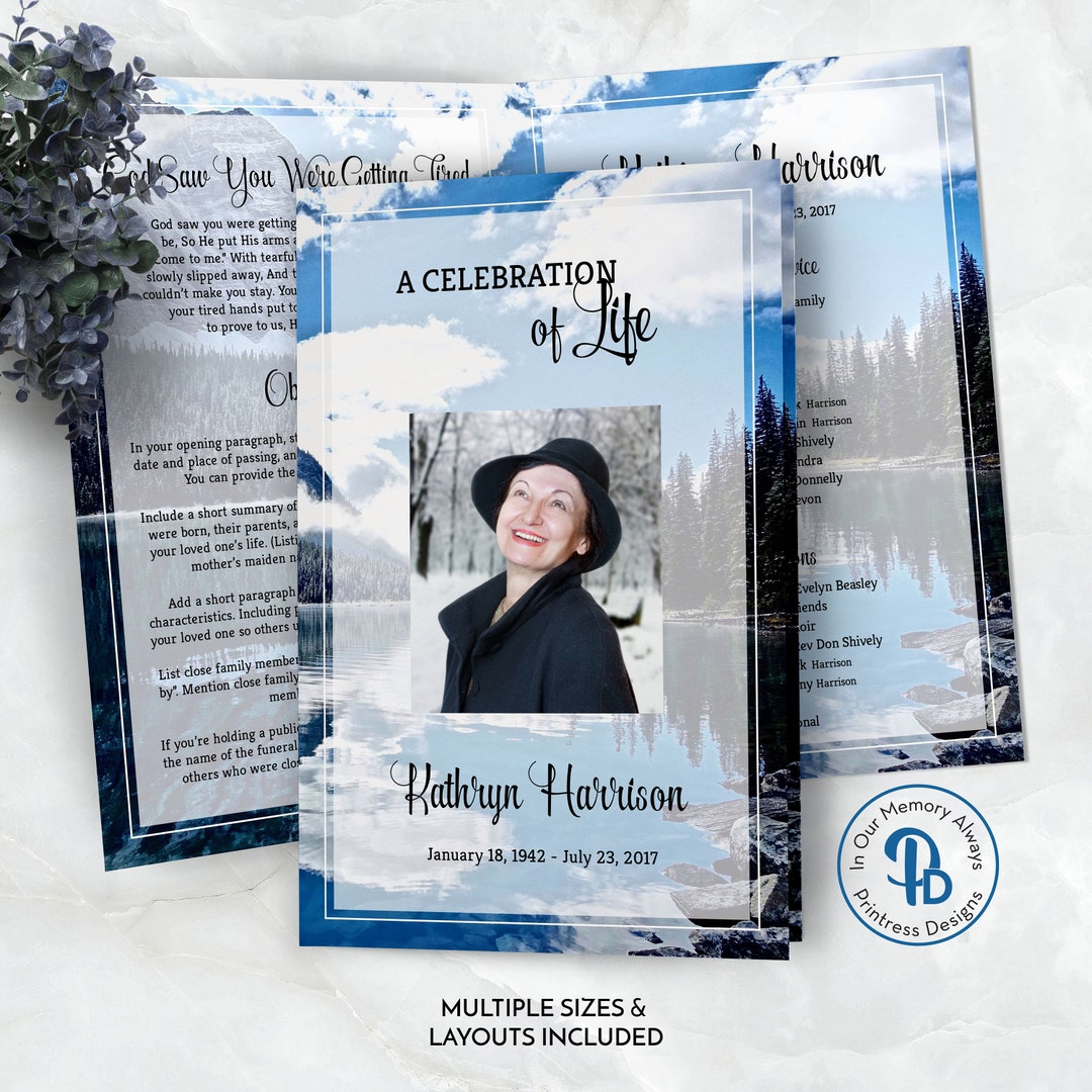 Mountain Lake Funeral Program, Obituary Template, Celebration of Life ...