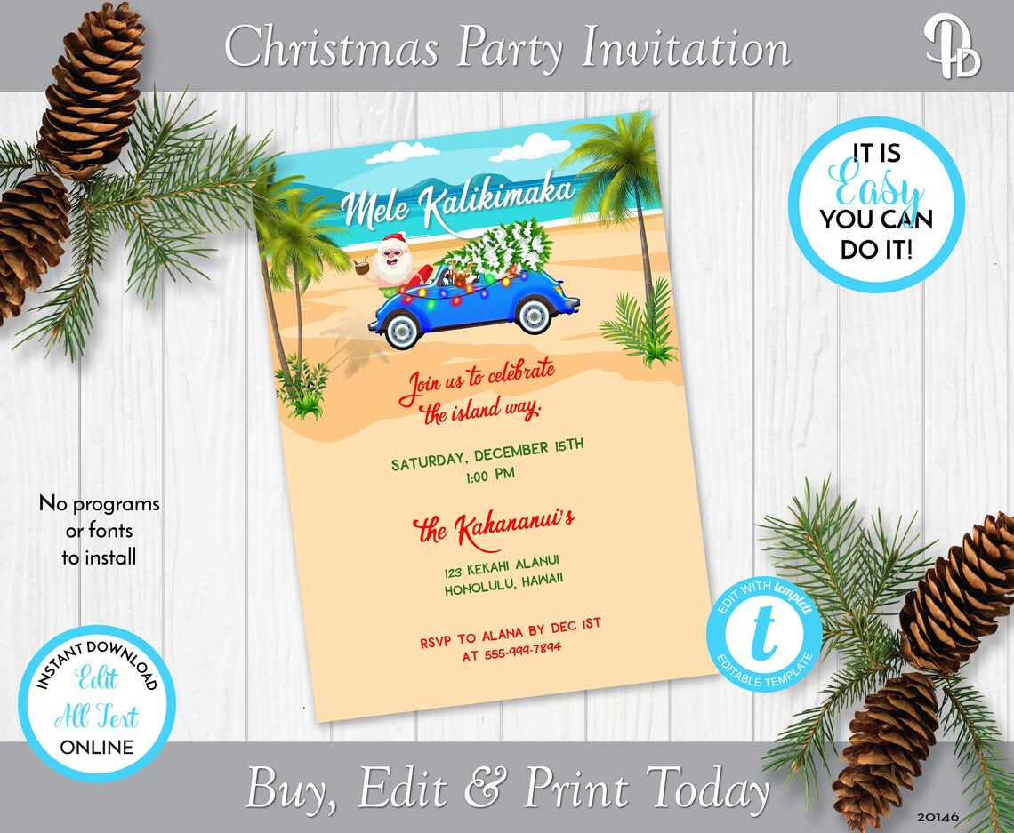 Mele Kalikimaka Christmas Party Invitation Holiday Party - Etsy