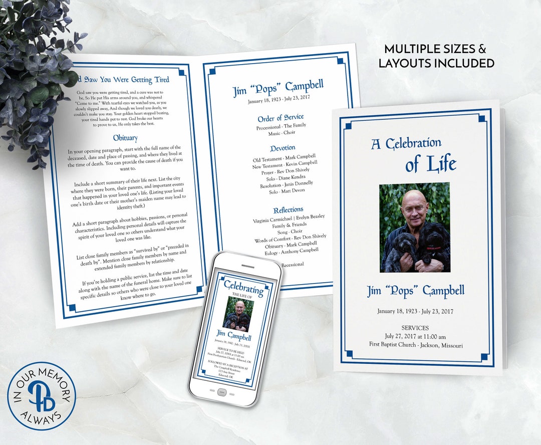 Simple Classic Funeral Program Obituary Template Celebration - Etsy