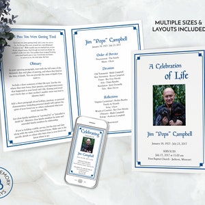 Simple Classic Funeral Program Obituary Template Celebration - Etsy