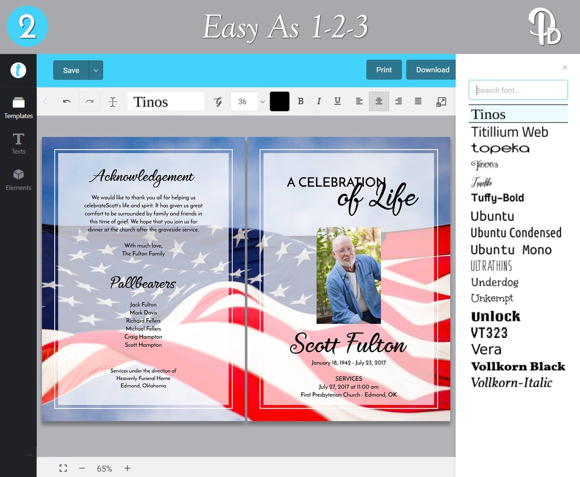 Waving Flag Funeral Program Template, Patriotic Obituary/order of ...