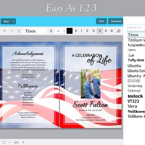 Waving Flag Funeral Program Template, Patriotic Obituary/order of ...