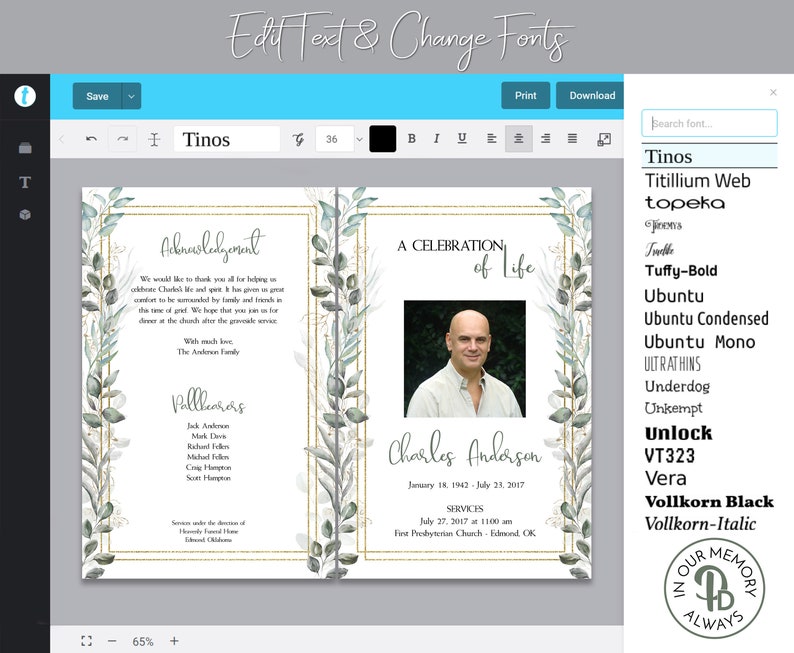 Greenery Border Funeral Program Obituary Template - Etsy