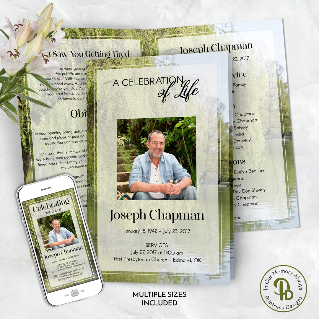 Weeping Willow Funeral Program Template, Obituary Program, Order of ...