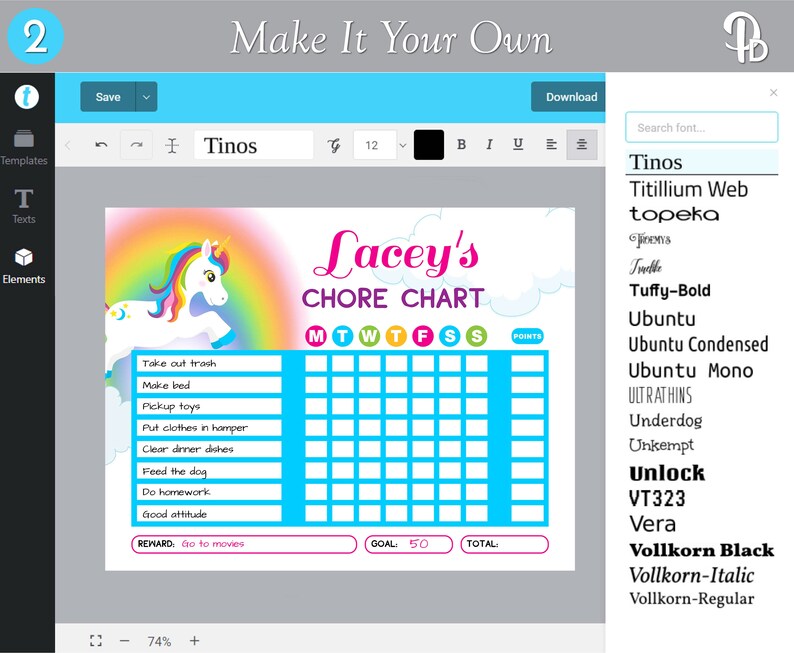 Colorful Unicorn Children's Chore Chart Editable Reward - Etsy