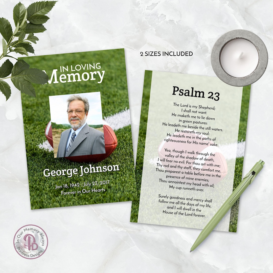 Football Fan Funeral Keepsake Prayer Card, Sports Memorial Favor ...