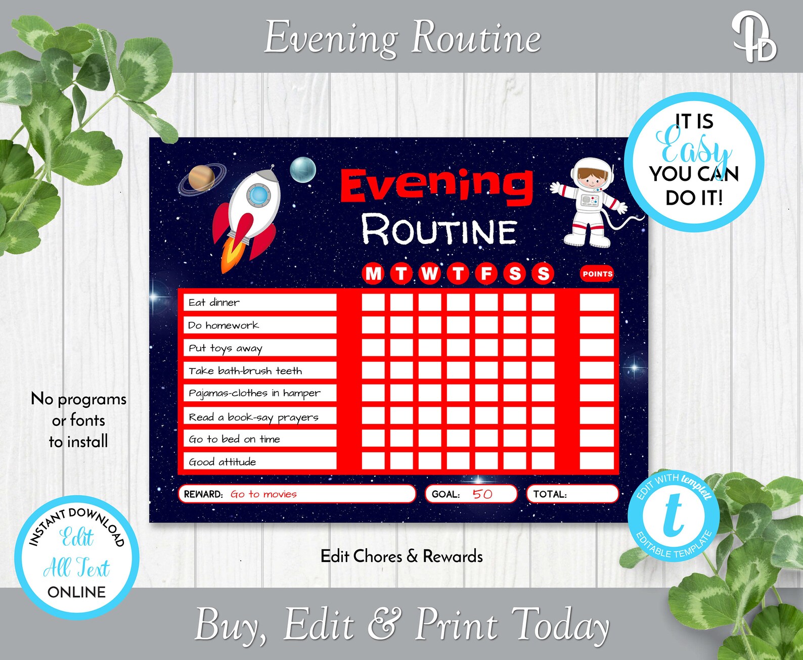 Outer Space Children's Daily Routine Charts, Morning Routine Chart ...