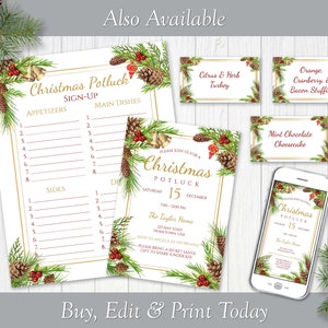 Editable Christmas Holiday Potluck Sign up Sheet, Printable Work ...