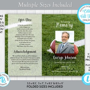 Football Fan Funeral Program Template, Obituary/order of Service ...