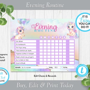 Pastel Unicorn Rainbow Children's Daily Routine Charts, Morning Routine ...