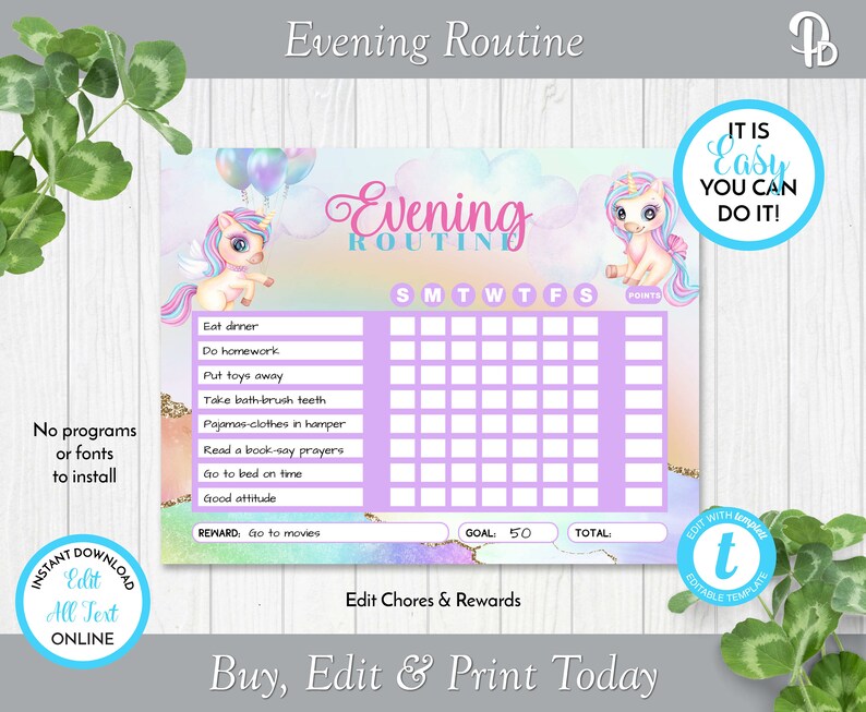 Pastel Unicorn Rainbow Children's Daily Routine Charts - Etsy