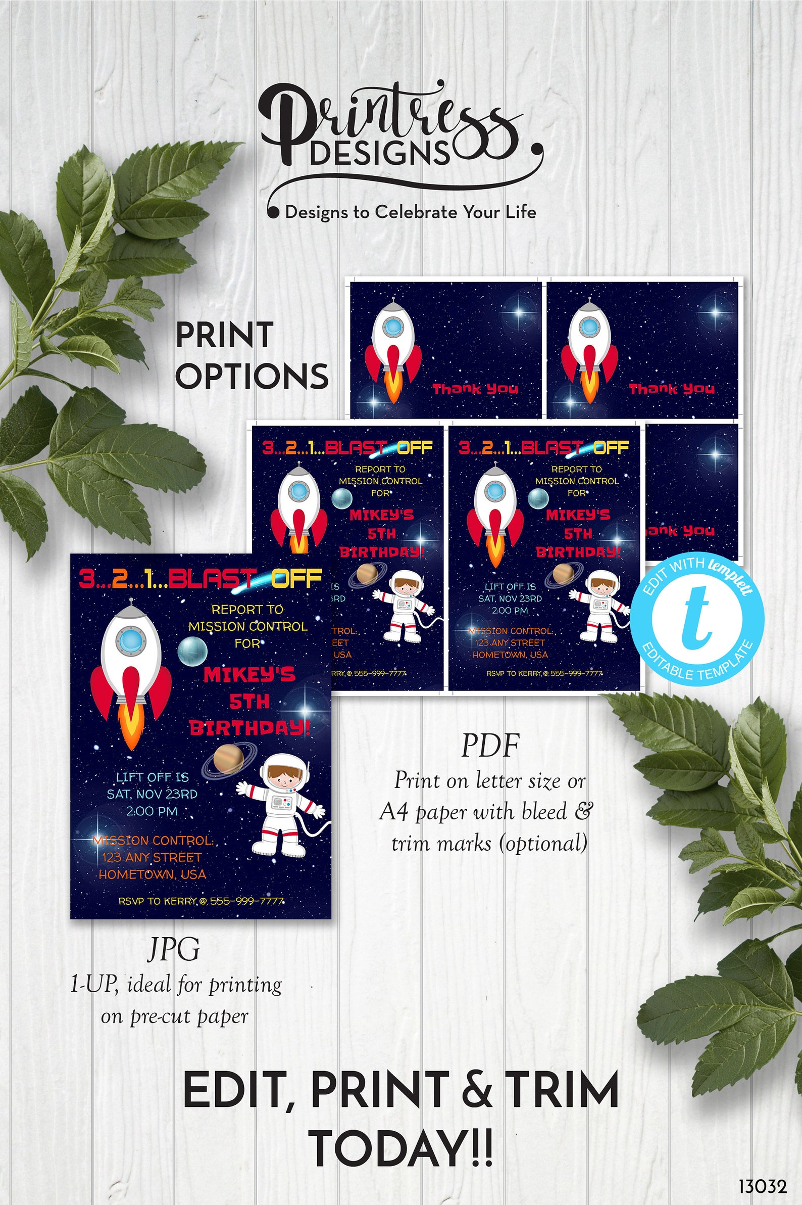 Blast off Birthday Invitation and Thank You Astronaut | Etsy