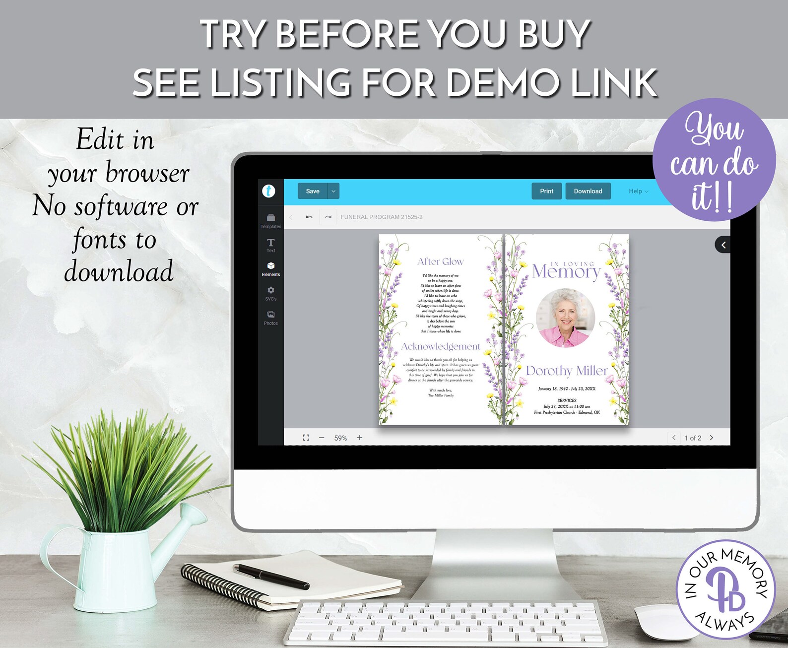 Spring Wildflowers Funeral Program Obituary Template - Etsy