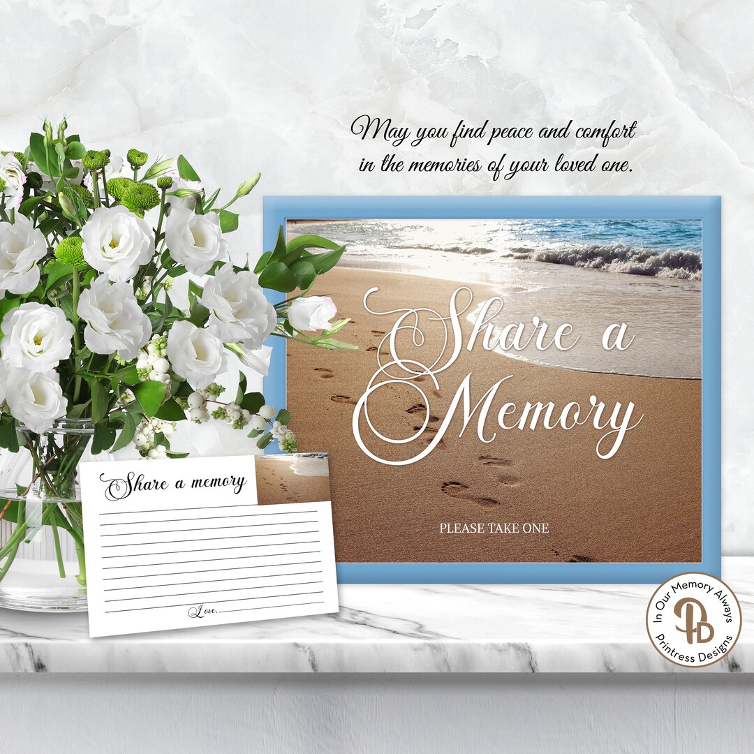 Footprints in the Sand Share a Memory Card and Sign, Memorial Favor ...