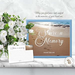 Footprints in the Sand Share a Memory Card and Sign, Memorial Favor ...
