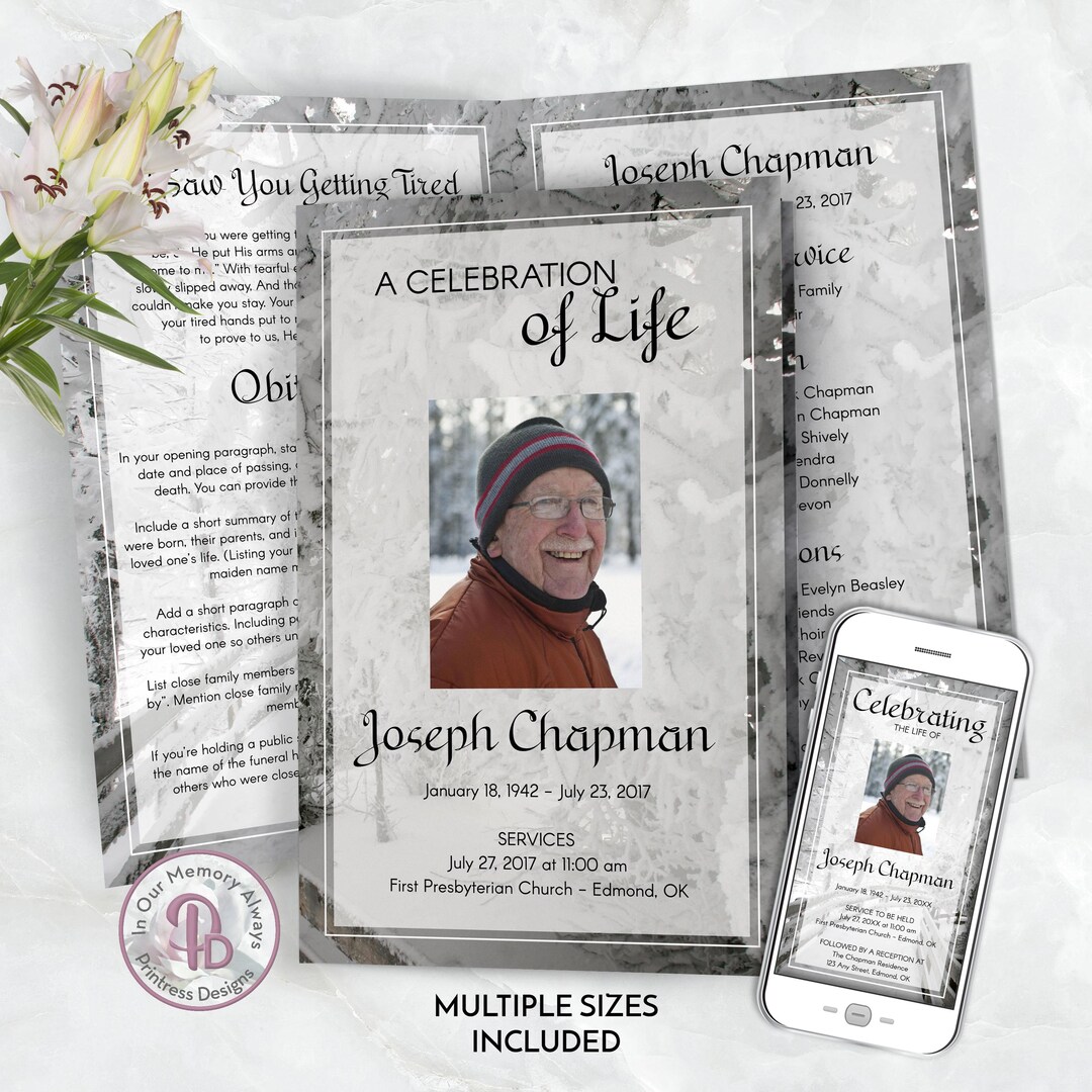 Winter Path Funeral Program Template, Celebration of Life Pamphlet ...