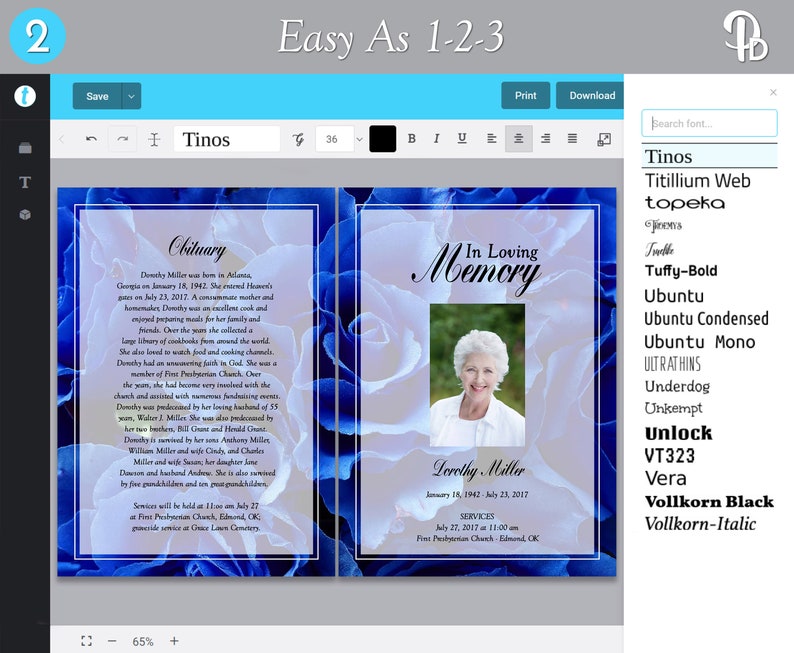 Blue Roses Funeral Program Template Obituary/order of Service | Etsy