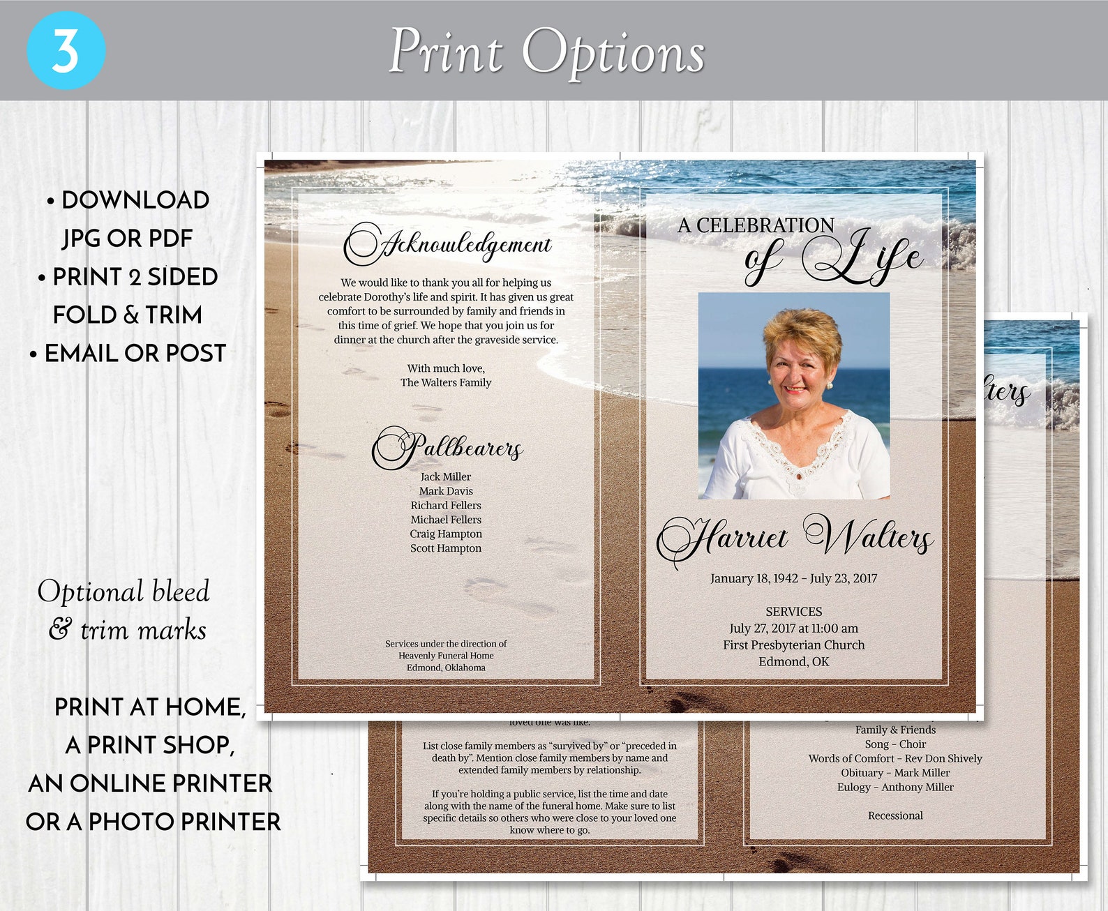 Footprints in the Sand Funeral Program Template - Etsy