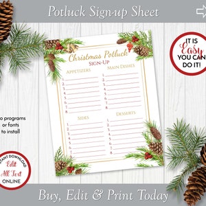 Editable Christmas Holiday Potluck Sign up Sheet, Printable Work ...