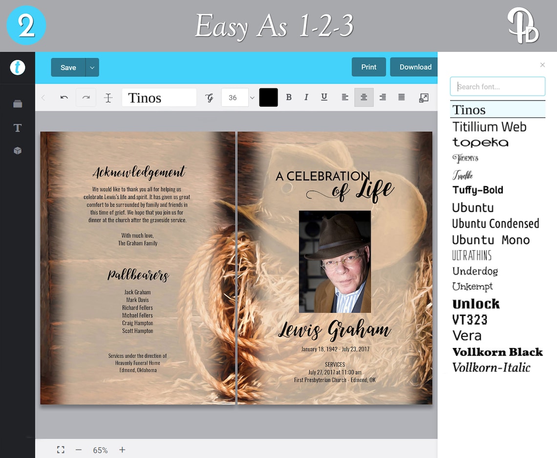 Cowboy Hat & Rope Funeral Program Template, Obituary/order of Service ...