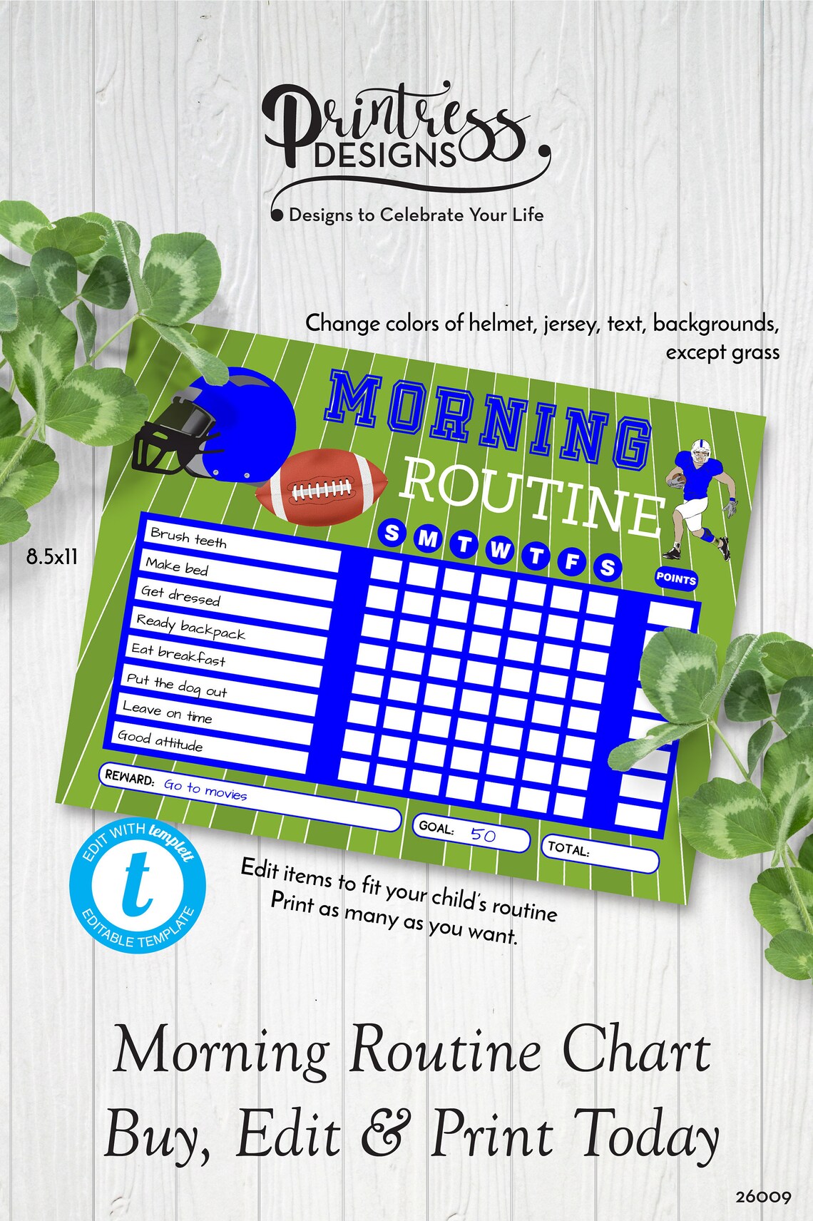 Football Children's Daily Routine Charts Morning Routine | Etsy